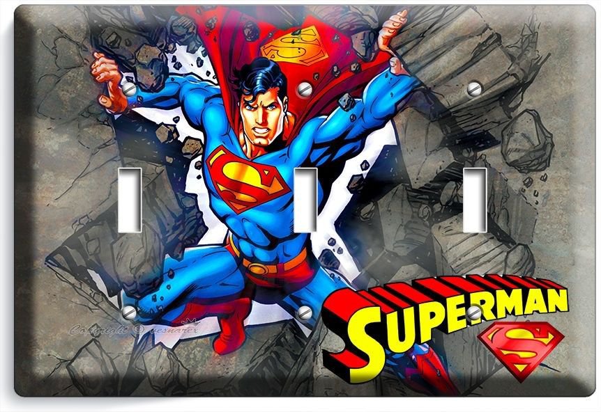 SUPERMAN CARTOON COMICS TRIPLE LIGHT SWITCH WALL PLATE COVER BOYS ...