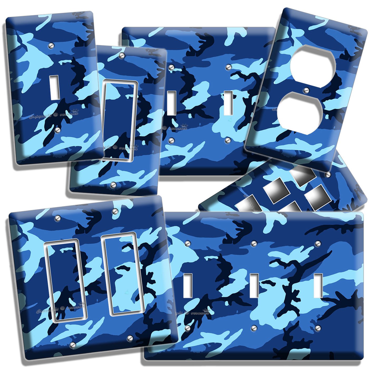 BLUE MILITARY NAVY CAMO CAMOUFLAGE LIGHT SWITCH OUTLET WALL PLATE COVER ...