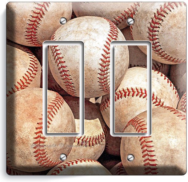 WORN OUT OLD RUSTIC BASEBALL BALLS DOUBLE GFI LIGHT SWITCH PLATE BOYS ...