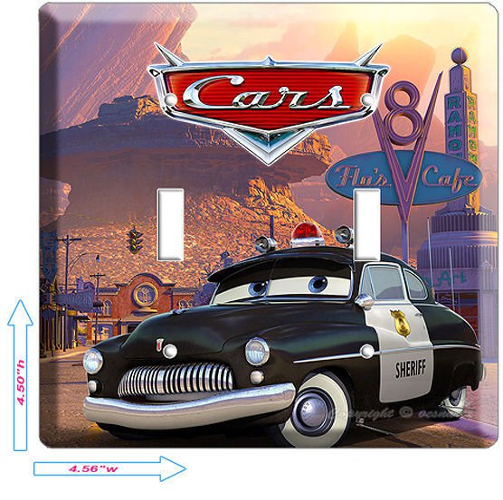 DISNEY CARS 3 SHERIFF POLICE DOUBLE LIGHT SWITCH PLATE BOYS BEDROOM ...