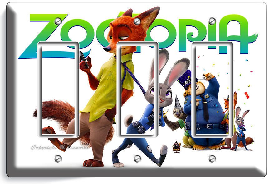ZOOTOPIA FOX NICK BUNNY RABBIT JUDY GFCI TRIPLE LIGHT SWITCH WALL PLATE ...