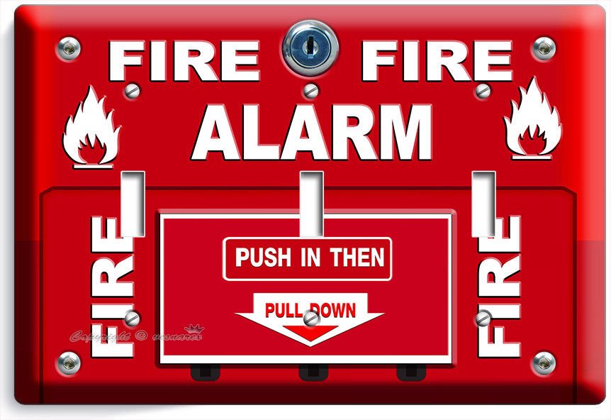 FIRE ALARM PULL DOWN AND PUSH LIGHT TRIPLE SWITCH WALL PLATE COVER ROOM ...