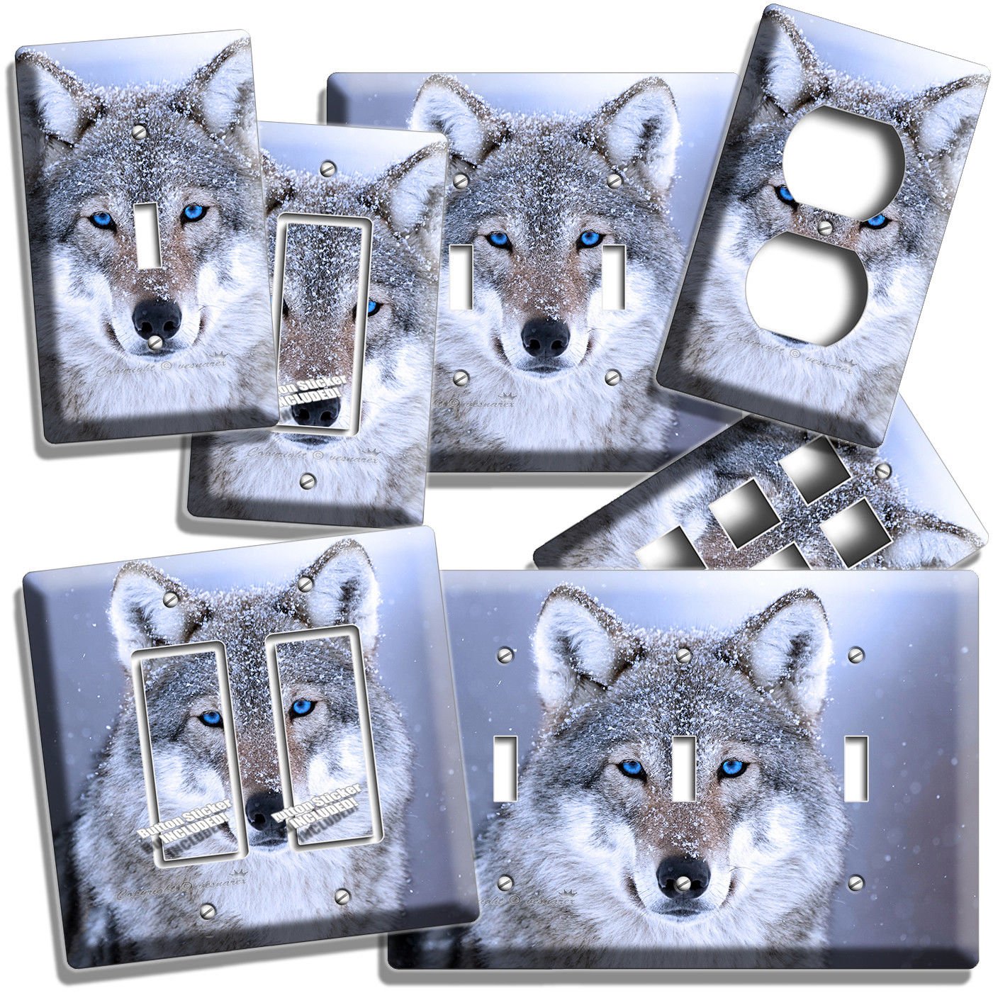 WILD GRAY WOLF BLUE EYES LIGHT SWITCH OUTLET WALL PLATE COVER BEDROOM ...