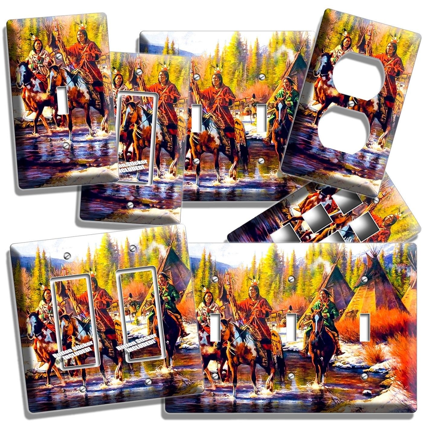 NATIVE AMERICAN INDIANS RIVER LIGHT SWITCH OUTLET WALL PLATE ROOM ART ...