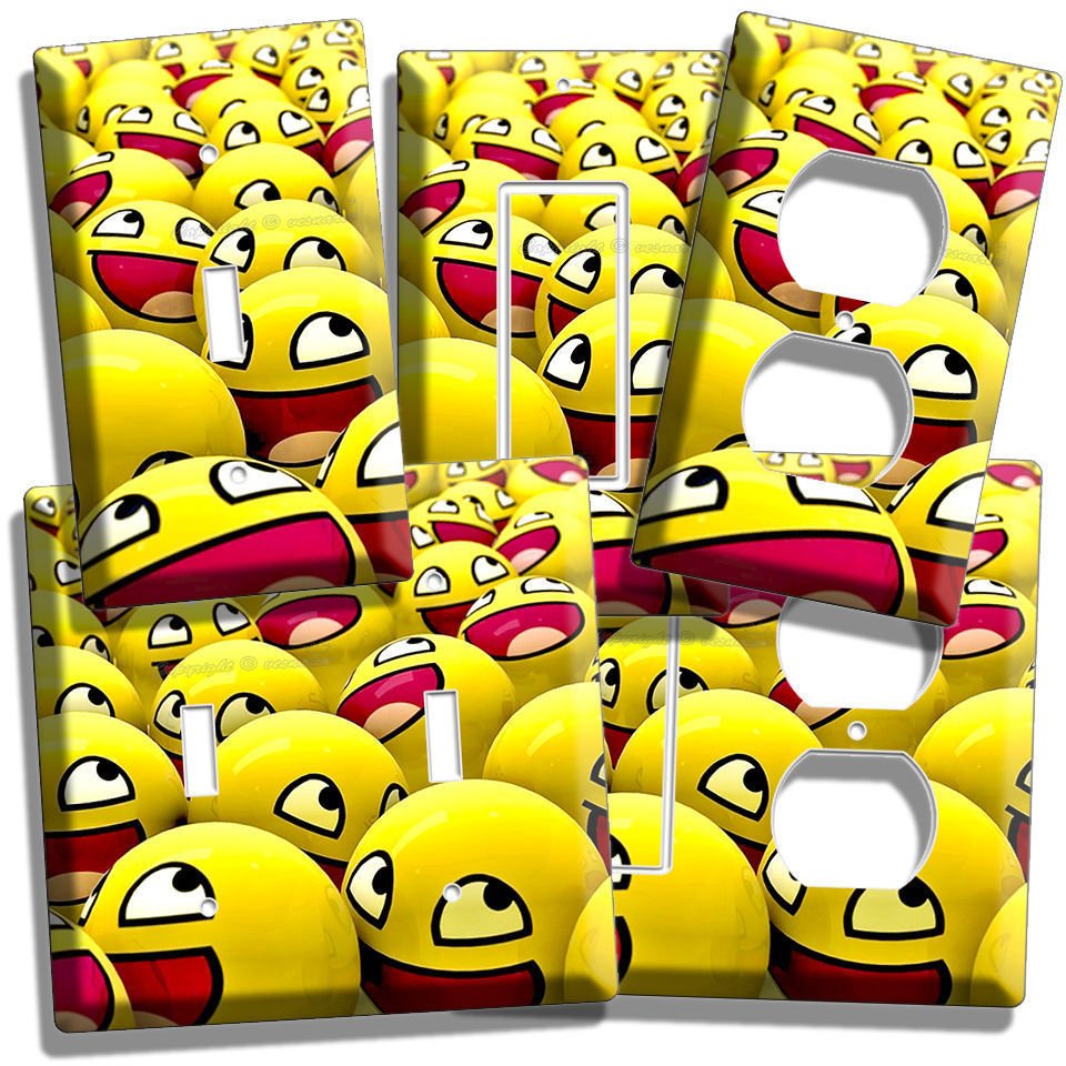 YELLOW SMILEY :-) FUNNY EMOJI SMILE SMILING CUTE FACE LIGHT SWITCH ...