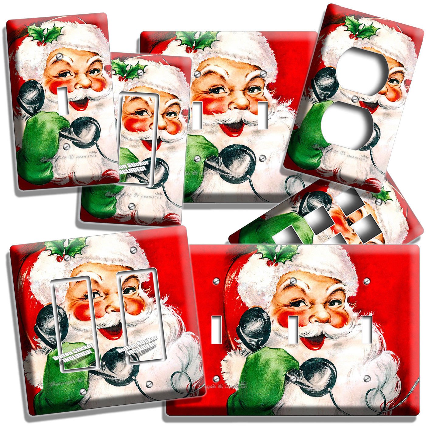 RETRO CHRISTMAS SANTA CLAUS ON A PHONE LIGHT SWITCH OUTLET WALL PLATE ...