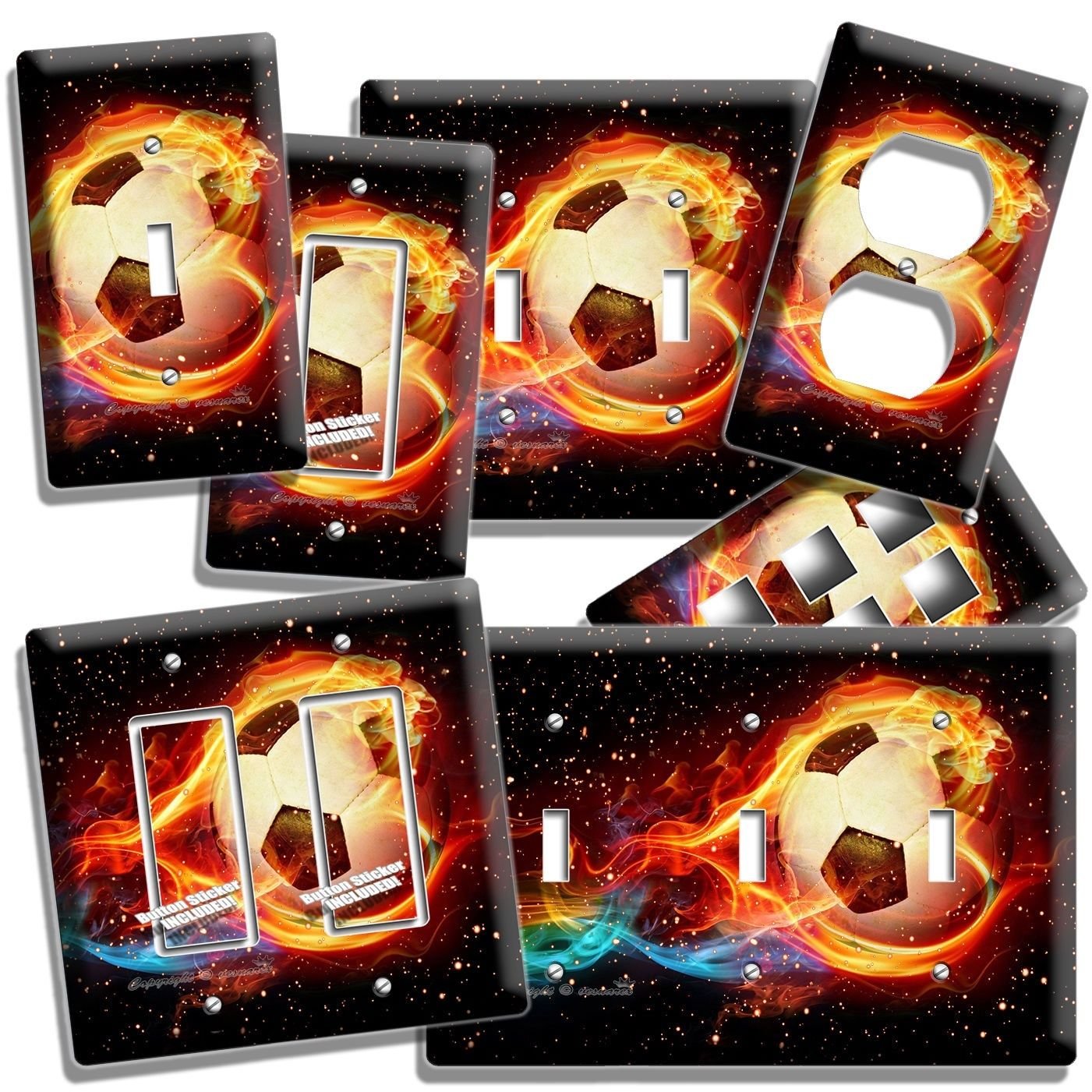 SOCCER BALL FLAME FOOTBALL LIGHT SWITCH OUTLET WALL PLATE COVER BOYS ...