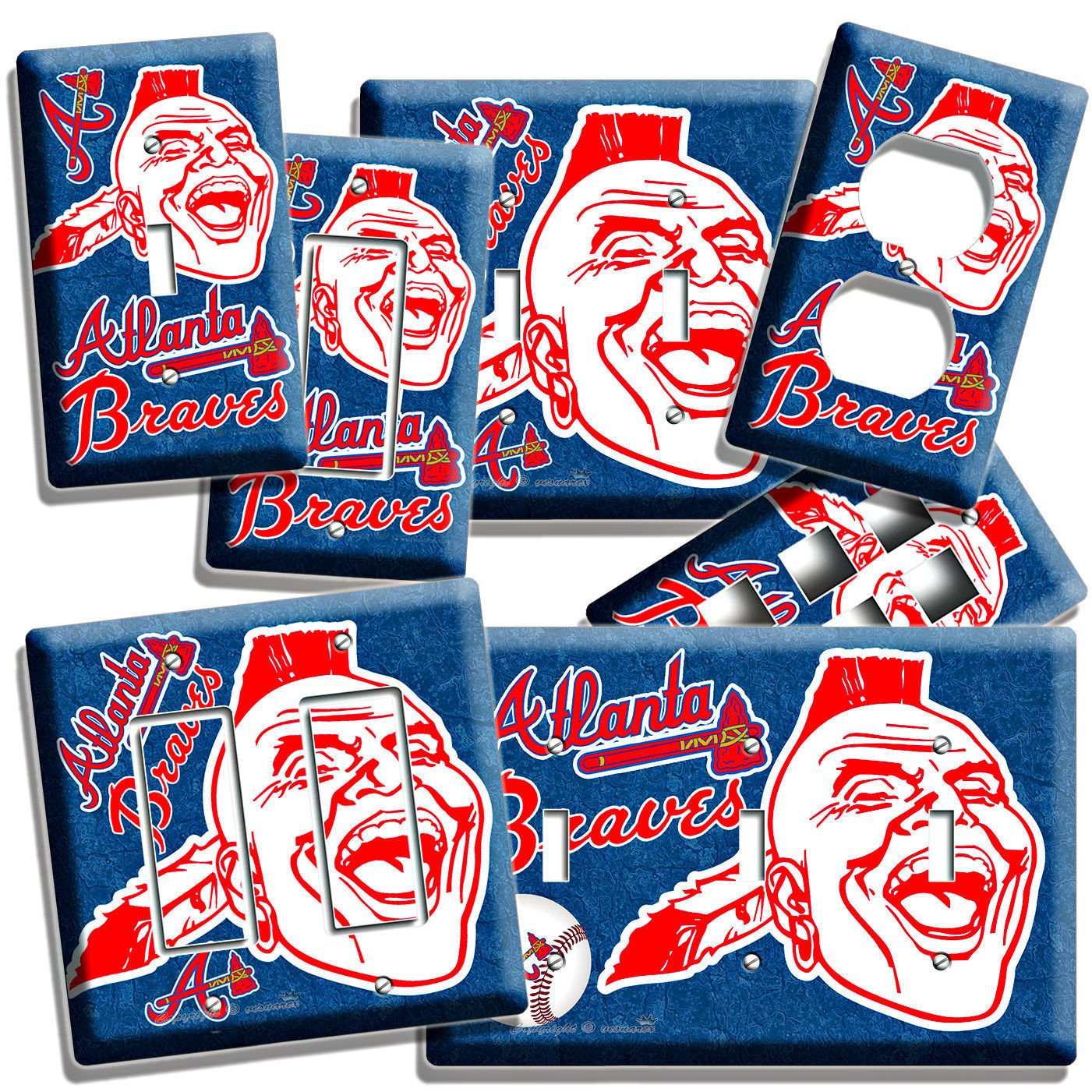 ATLANTA BRAVES BASEBALL LIGHT SWITCH POWER OUTLET WALL PLATE COVER MAN ...