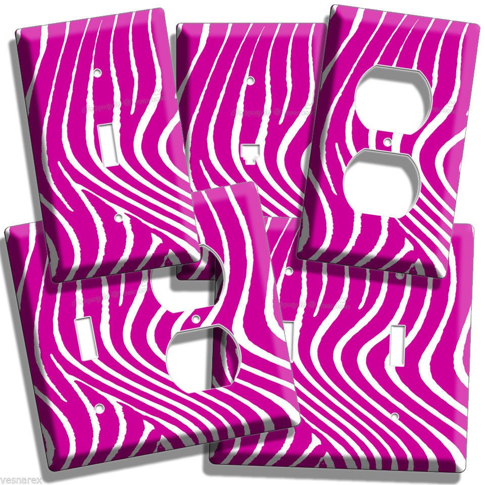 PINK ZEBRA STRIPES BOUTIQUE STYLE LIVING ROOM DECOR LIGHT SWITCH OUTLET ...