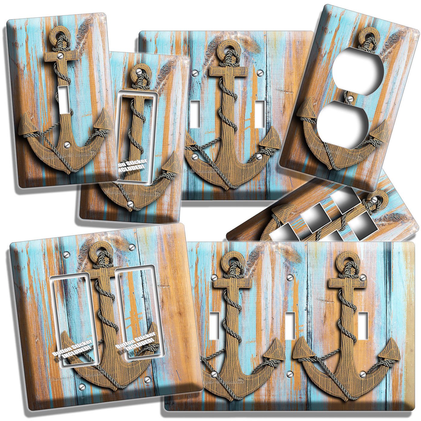 NAUTICAL ANCHOR RUSTIC WOOD LOOK LIGHT SWITCH OUTLET WALL PLATE ROOM ...