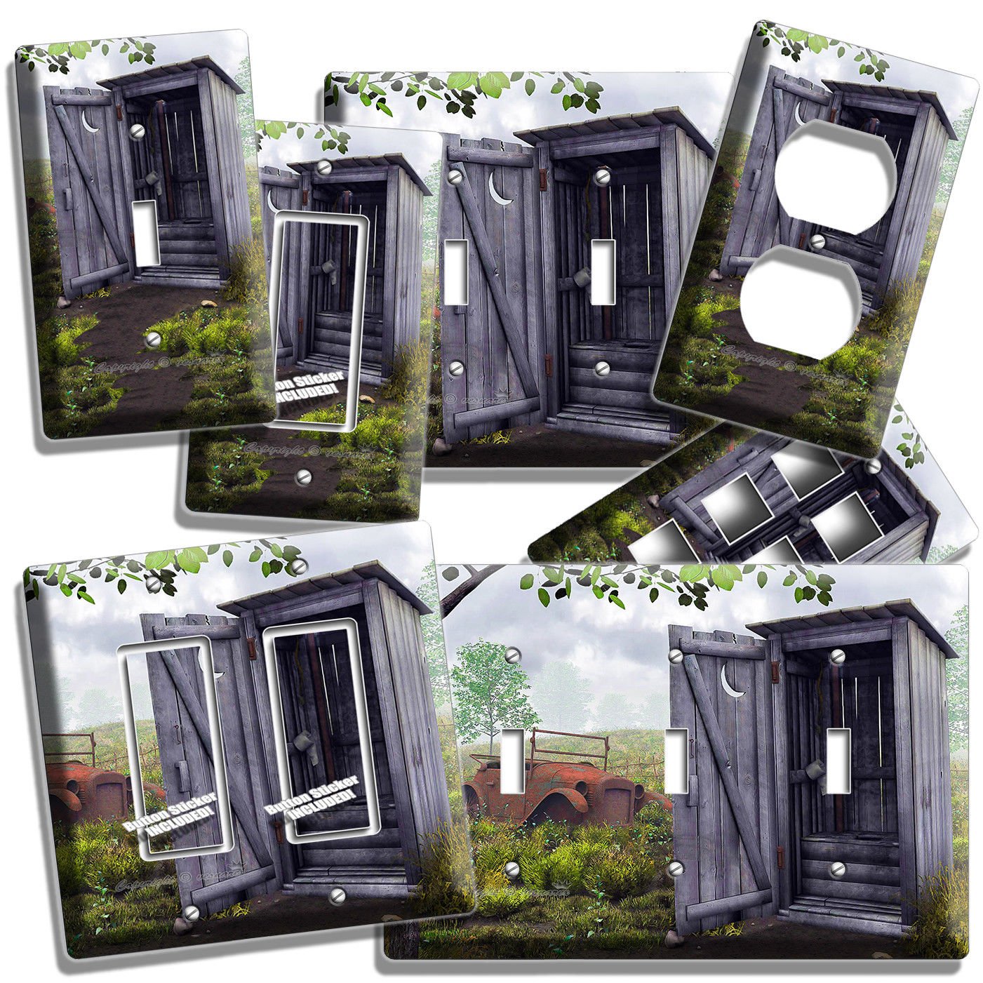 COUNTRY RUSTIC OUTHOUSE FARM TOILET LIGHT SWITCH OUTLET WALL PLATE ROOM ...