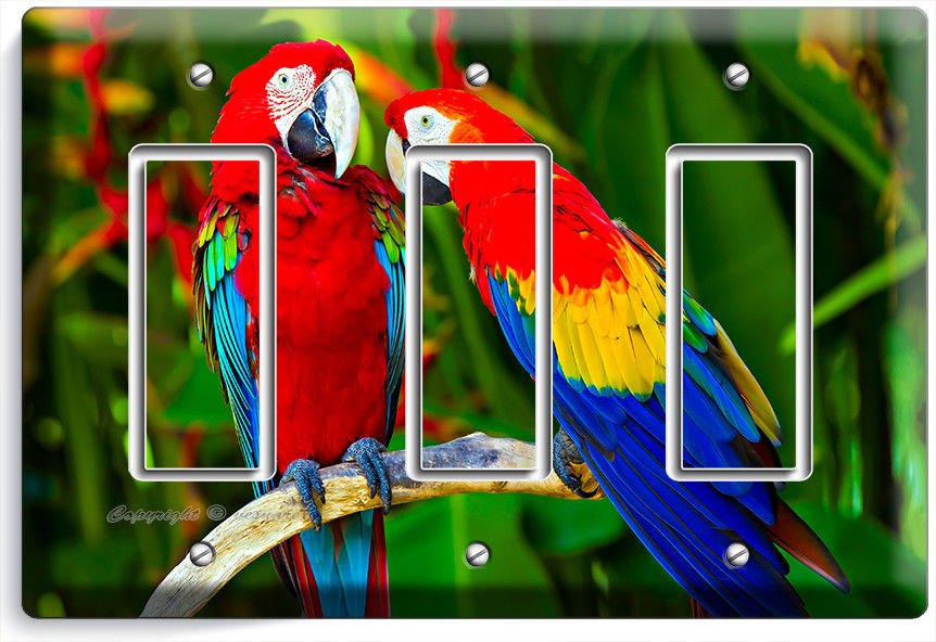 TROPICAL MACAW PARROTS 3 GANG GFCI LIGHT SWITCH WALL PLATE COVER HOME ...