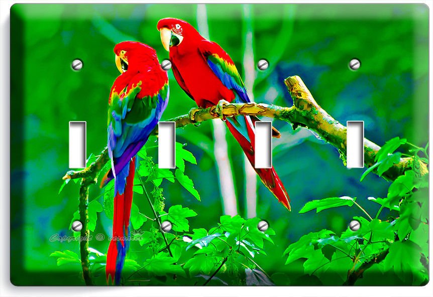 TROPICAL MACAW PARROTS LOVE BIRDS 4 GANG LIGHT SWITCH WALL PLATE ROOM ...