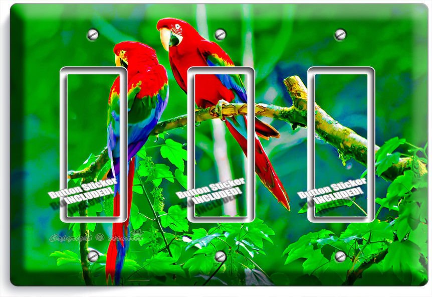 TROPICAL MACAW PARROTS LOVE BIRDS 3 GANG GFCI LIGHT SWITCH WALL PLATE ...