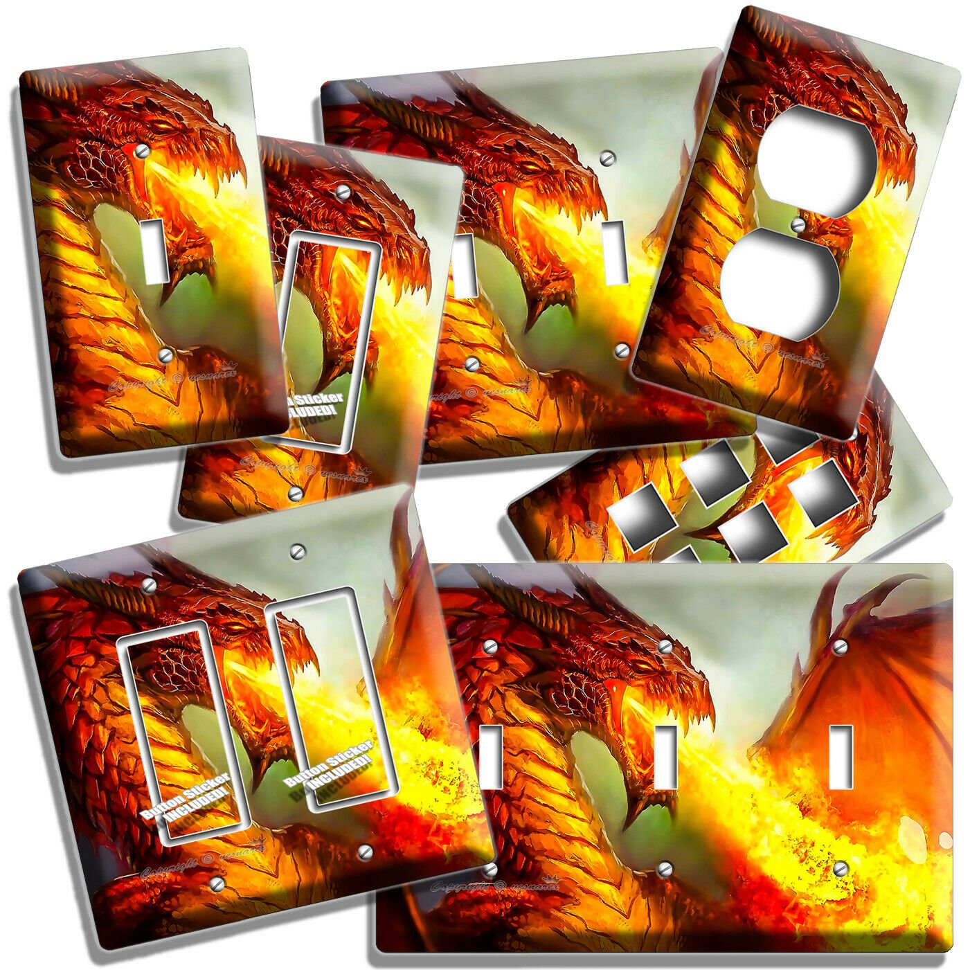 MYTHICAL FIRE BREATHING RED DRAGON LIGHT SWITCH OUTLET WALL PLATES ROOM ...