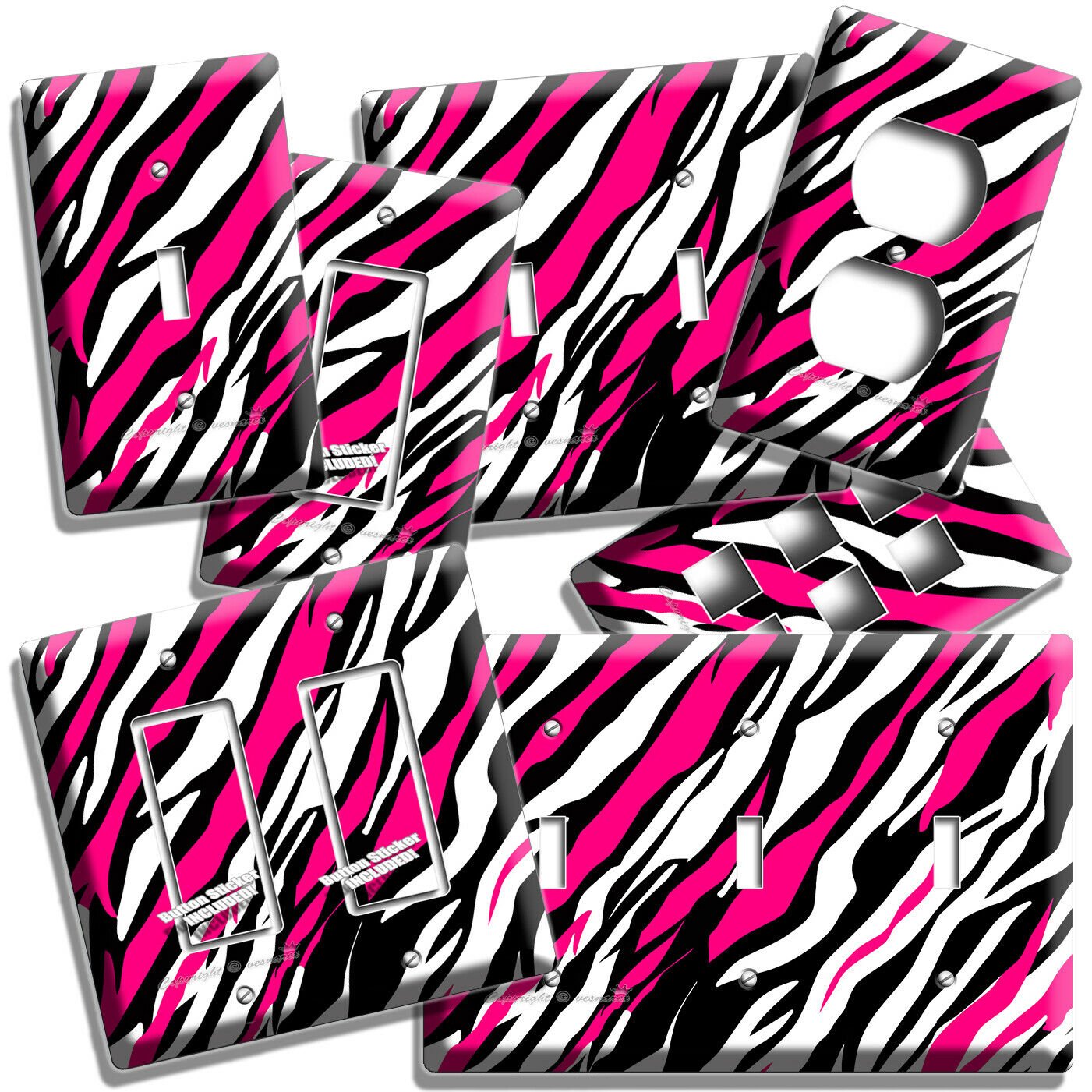 HOT PINK ZEBRA STRIPES ANIMAL PRINT LIGHT SWITCH OUTLET WALL PLATE ROOM ...