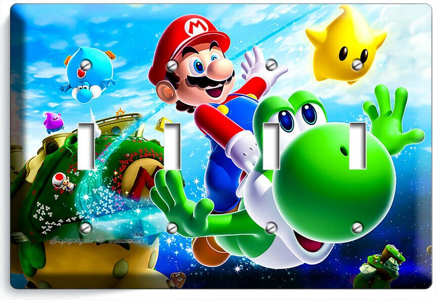 SUPER MARIO FLYING YOSHI GALAXY SPACE 4 GANG LIGHT SWITCH PLATES KIDS ...
