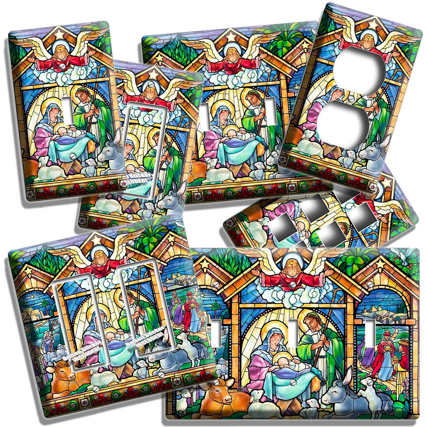 BIRTH OF JESUS CHRISTMAS LIGHT SWITCH OUTLET WALL PLATE STAINED GLASS ...