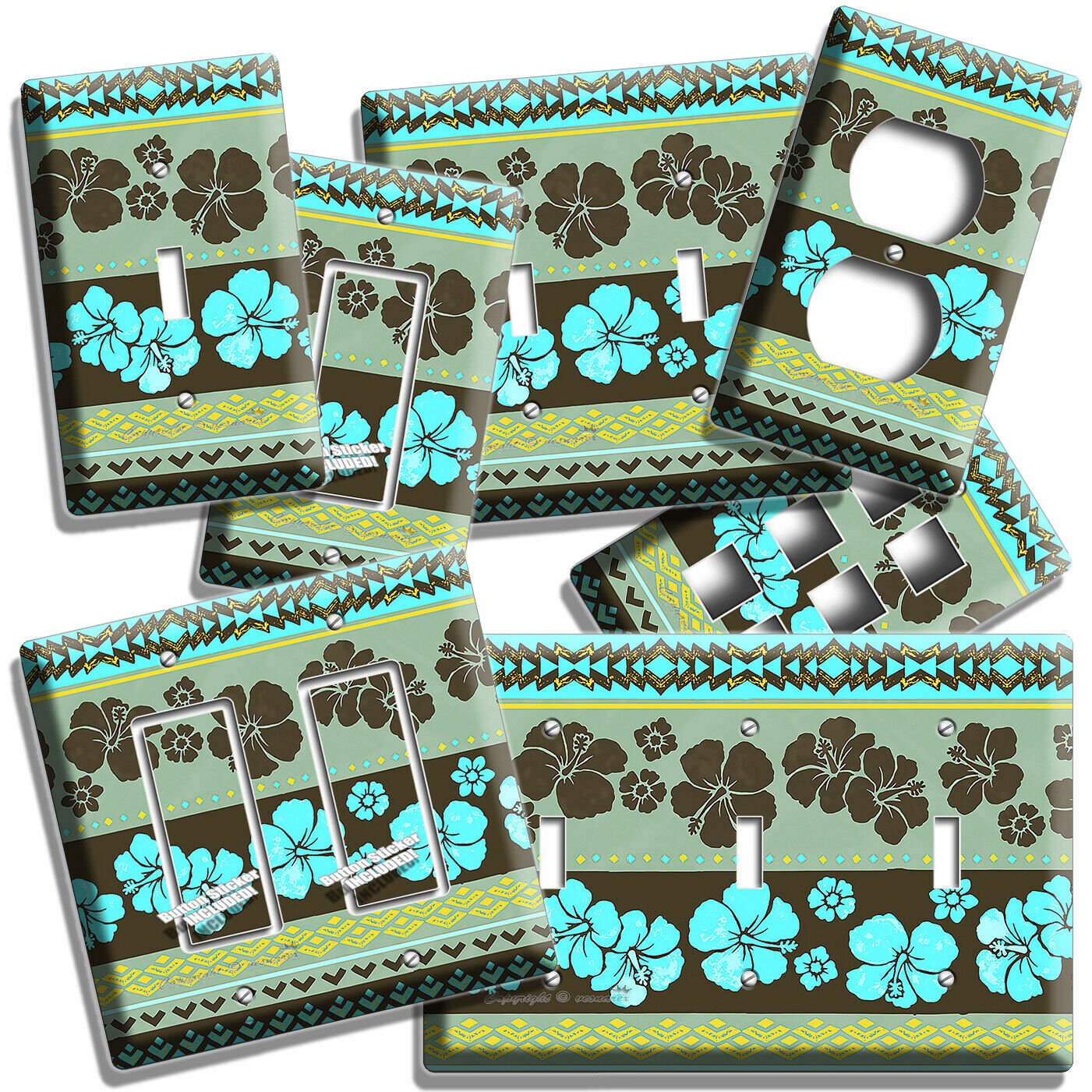 HAWAIIAN BLUE HIBISCUS FLOWER PATTERN LIGHT SWITCH OUTLET WALL PLATES ...