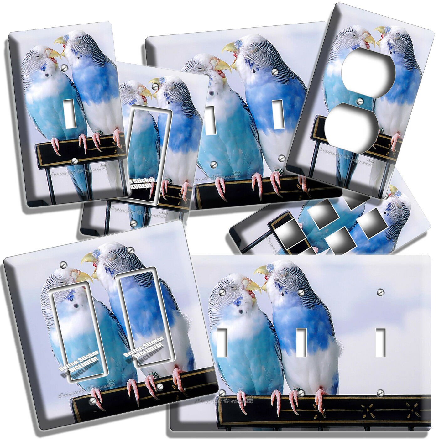 LOVE BIRDS BLUE PARAKEETS KISSING LIGHT SWITCH OUTLET WALL PLATE PARROT ...