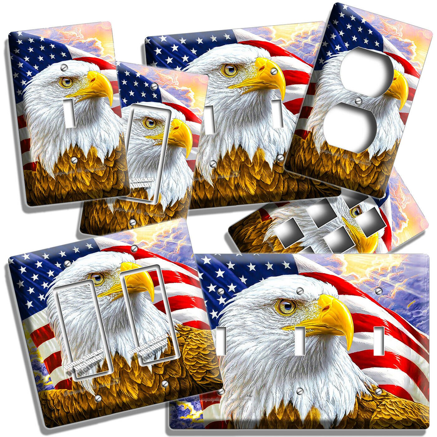 AMERICAN FLAG BALD EAGLE LIGHT SWITCH OUTLET WALL PLATE PATRIOTIC ART ...