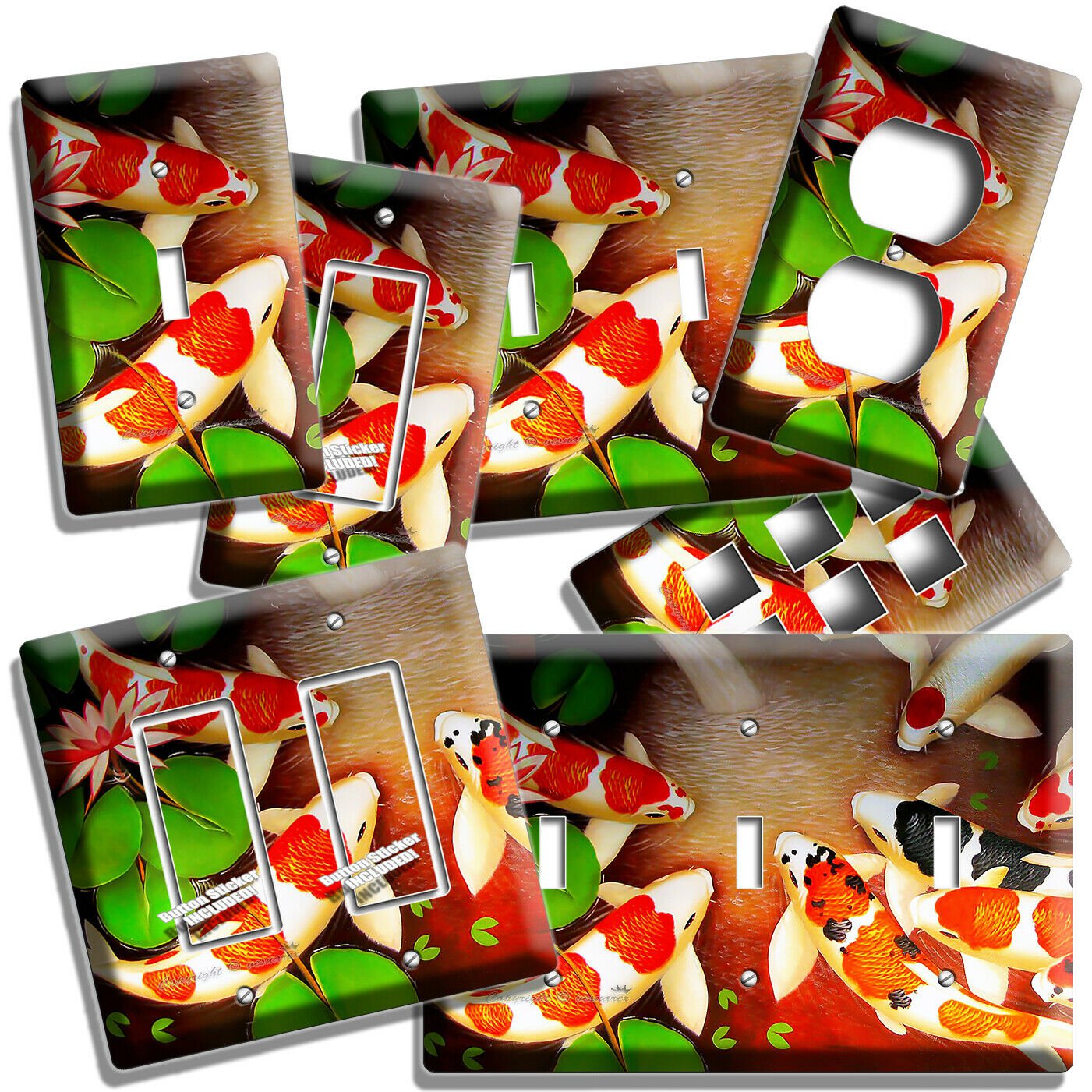 GOOD LUCK LARGE KOI FISH POND LIGHTSWITCH OUTLET WALL PLATES ROOM PET ...