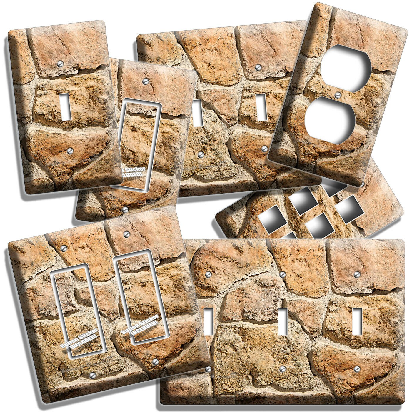 RUSTIC STONE BRICK ROCK WALL STYLE LIGHT SWITCH OUTLET PLATE MAN CAVE ...