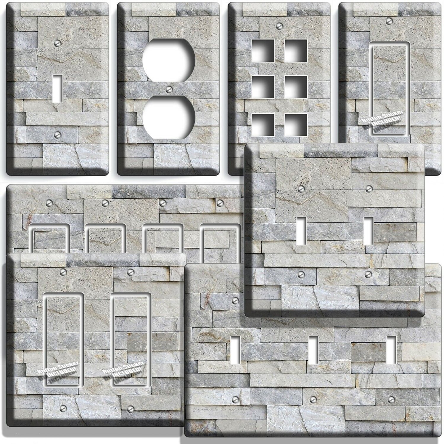 RUSTIC GRAY STACKED STONE STYLE LIGHT SWITCH OUTLET WALL PLATE KITCHEN ...