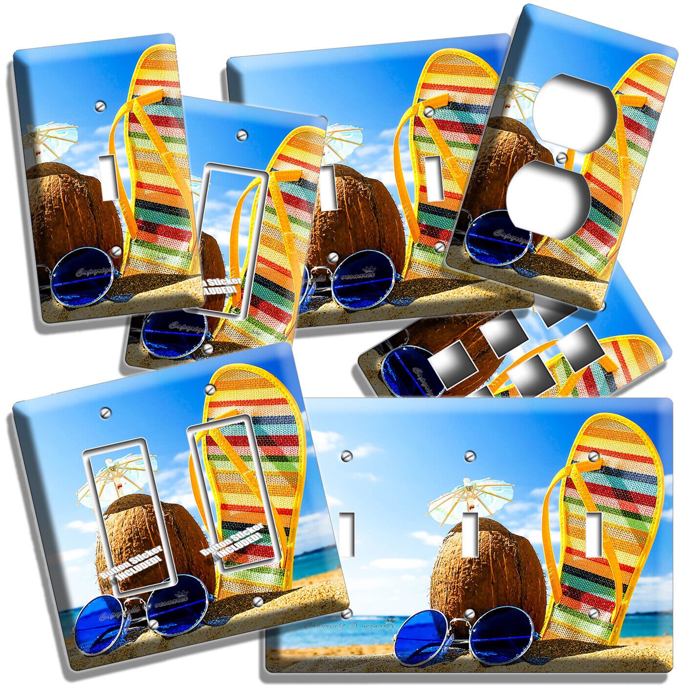 SUMMER BEACH COCONUT DRINK FLIP-FLOPS SUNGLASSES LIGHT SWITCH OUTLET ...