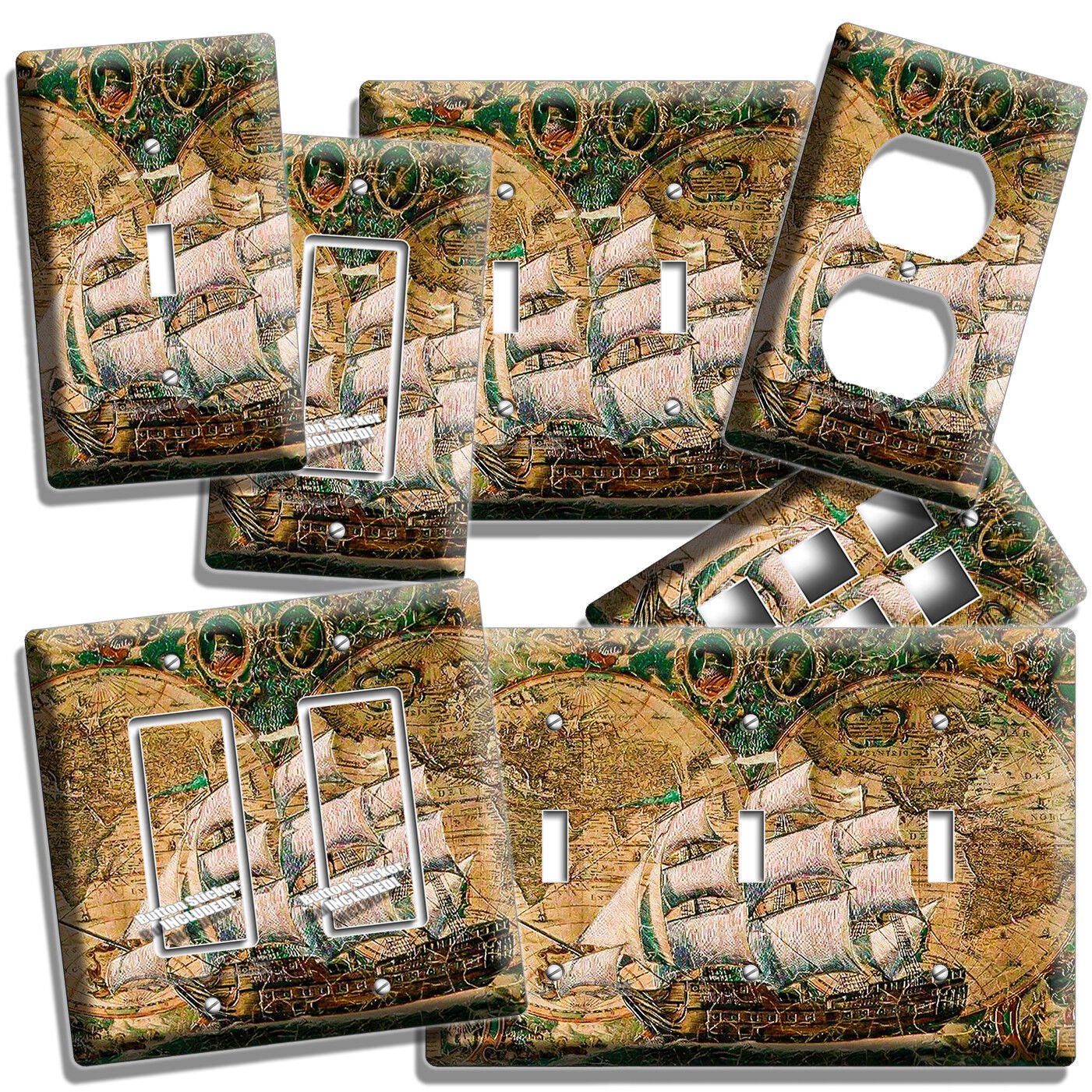 CRACKED OLD WORLD MAP LIGHT SWITCH OUTLET WALL PLATE PIRATE SHIP KIDS ...