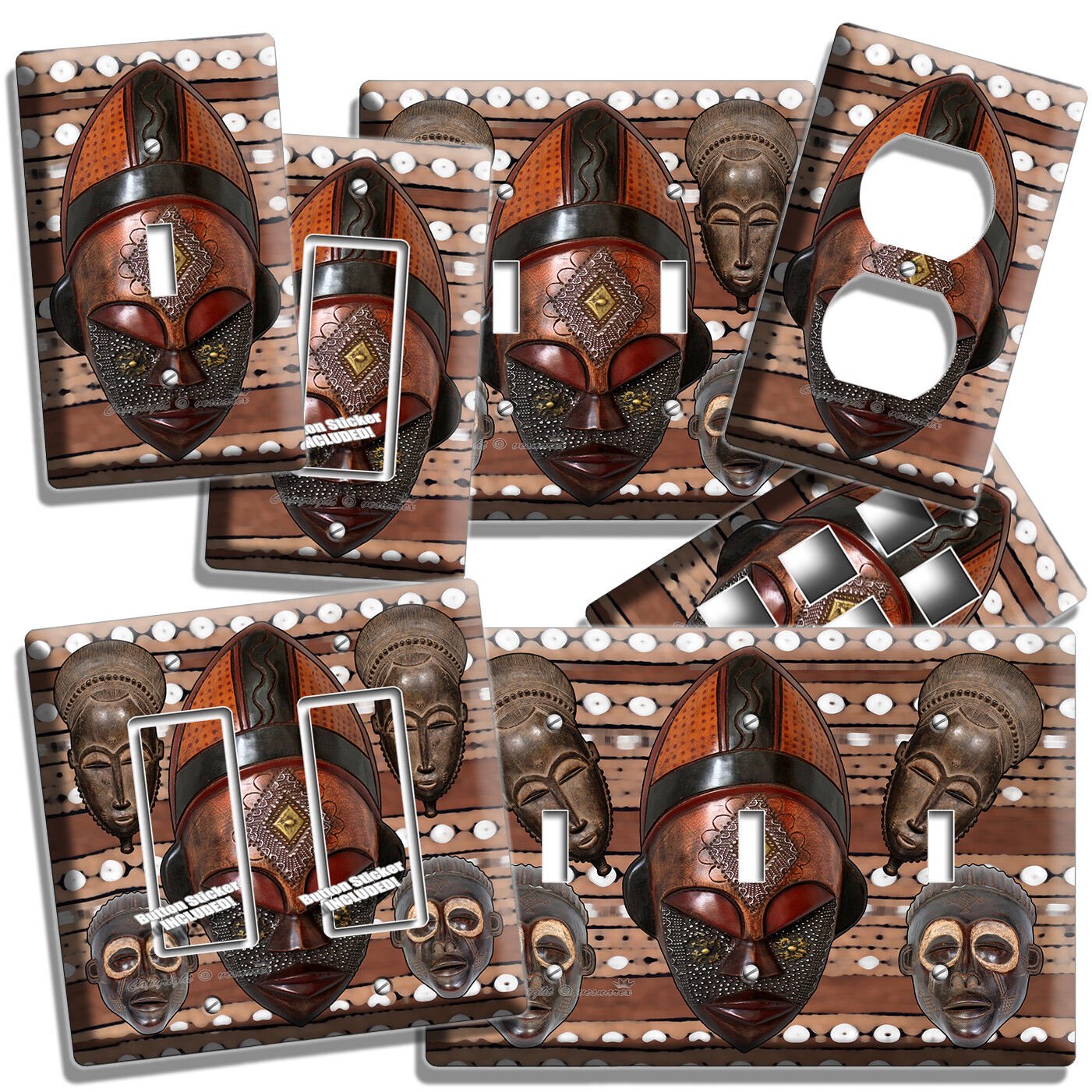 AFRICAN TRIBAL CHIEF WARRIOR MASK MUD CLOTH LIGHT SWITCH OUTLET ART ...