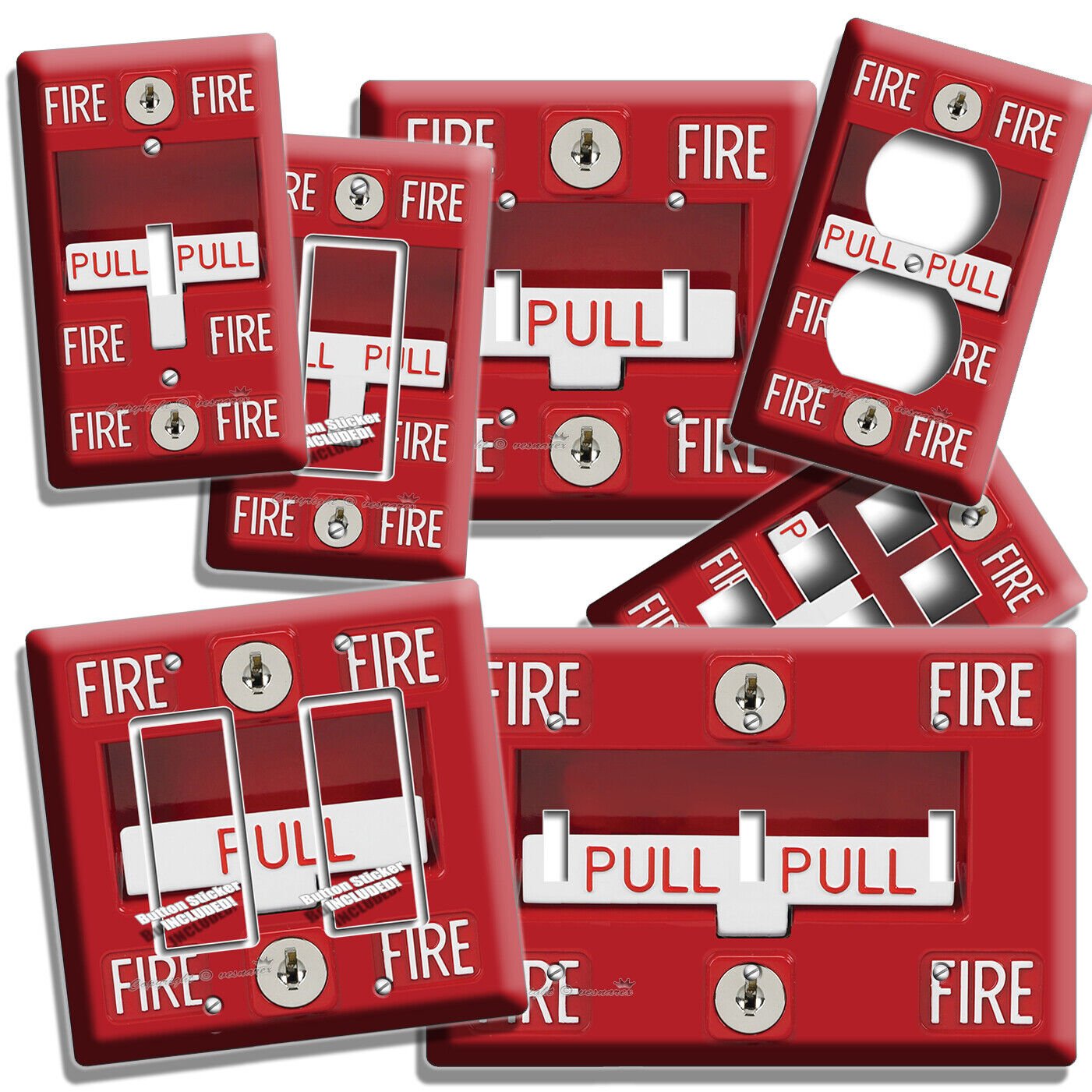 FIRE ALARM PULL DOWN LIGHT SWITCH OUTLET WALL PLATE COVER MAN CAVE TV ...