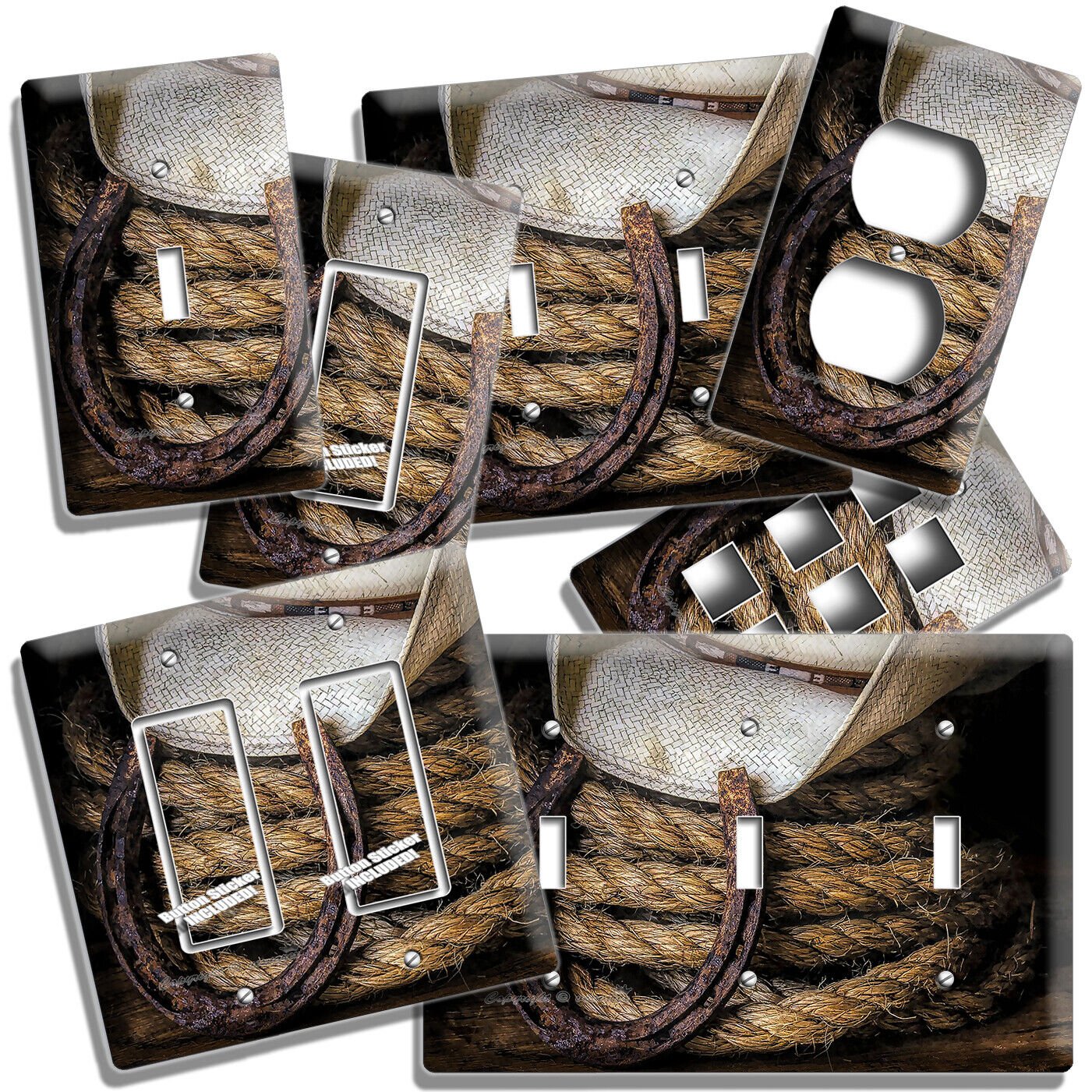COWBOY HAT RUSTED HORSESHOE ROPE LIGHT SWITCH OUTLET COUNTRY WESTERN ...
