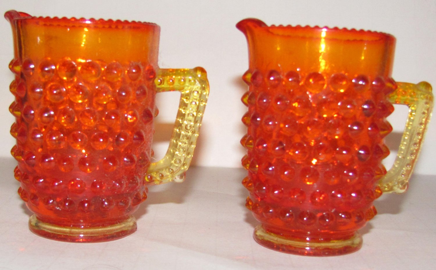 Fenton Amberina Hobnail Mini Pitchers, Set of 2