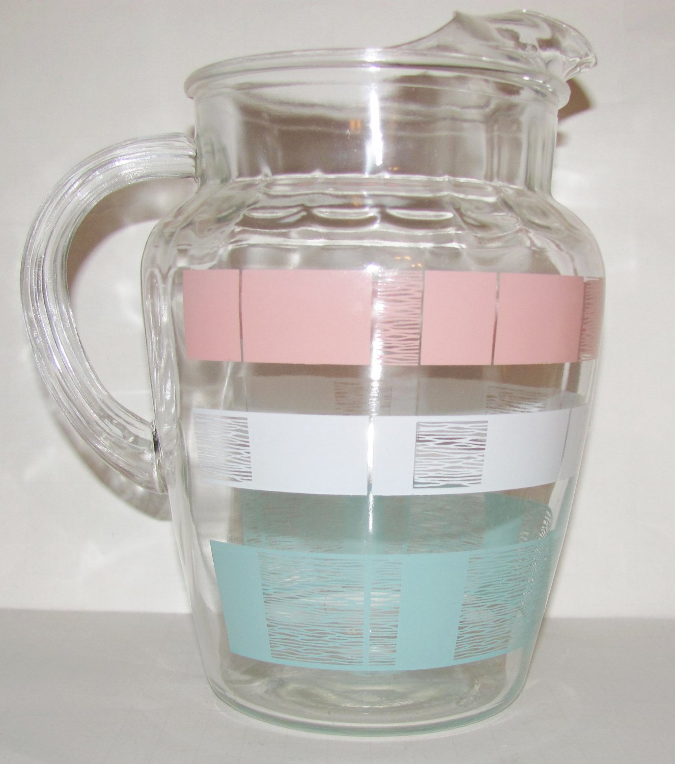 Vintage Retro Anchor Hocking Pitcher Pink and Turquoise Pattern