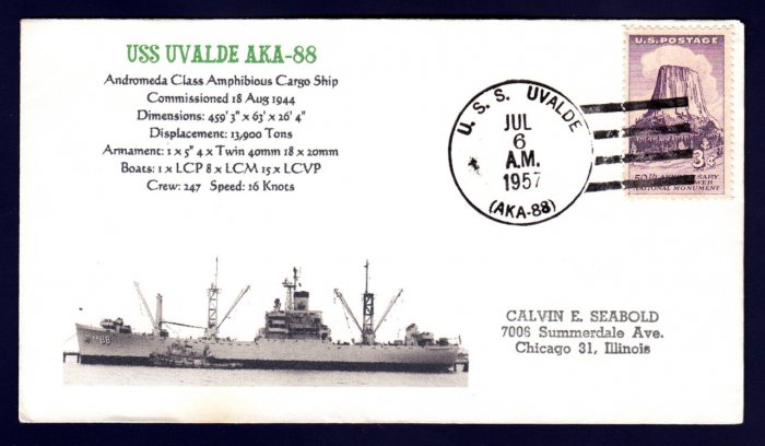 Cargo Ship USS UVALDE AKA-88 Naval Cover MHcachets ONLY 1 MADE
