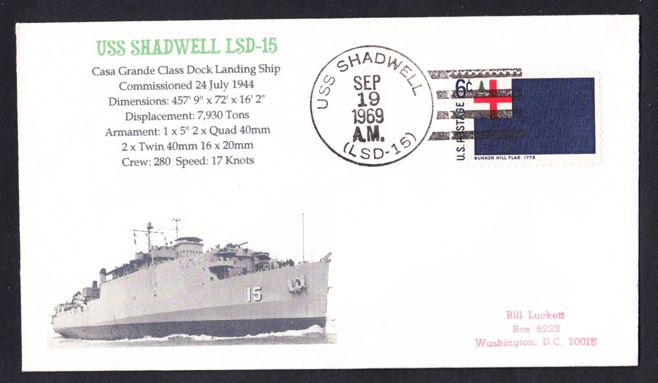 USS SHADWELL LSD-15 Naval Cover MHcachets ONLY 1 MADE
