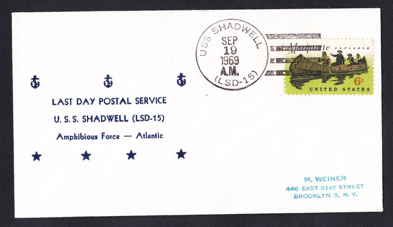 USS SHADWELL LSD-15 Last Day Postal Service Naval Cover