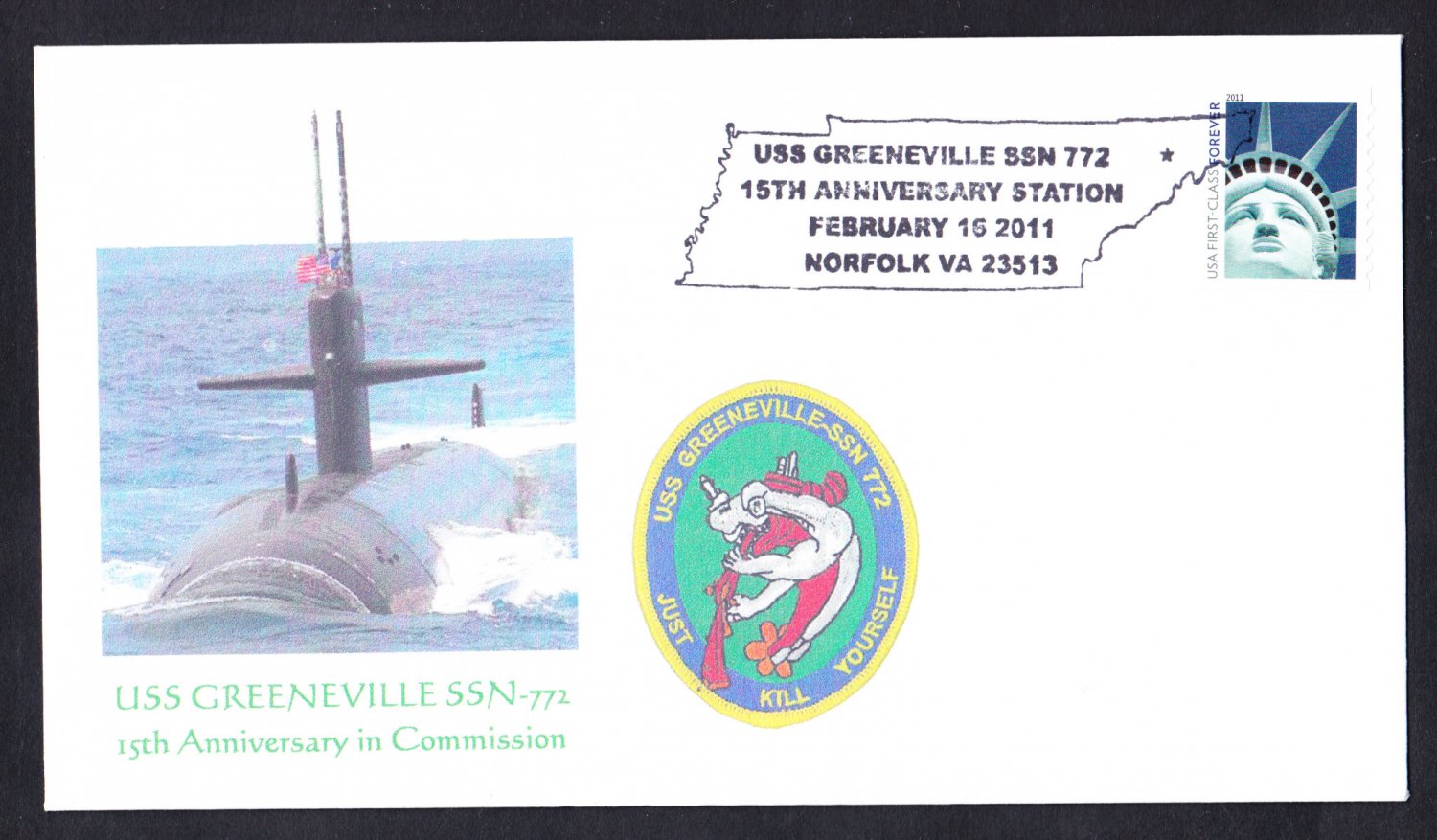 USS GREENEVILLE SSN-772 Commissioning Anniv Naval Submarine Cover 8 Made
