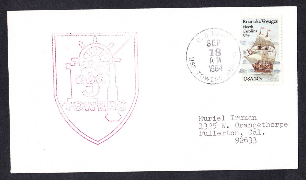 USS TOWERS DDG-9 Naval Cover
