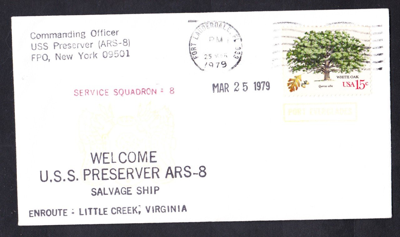 USS PRESERVER ARS-8 Port Everglades Florida Naval Cover