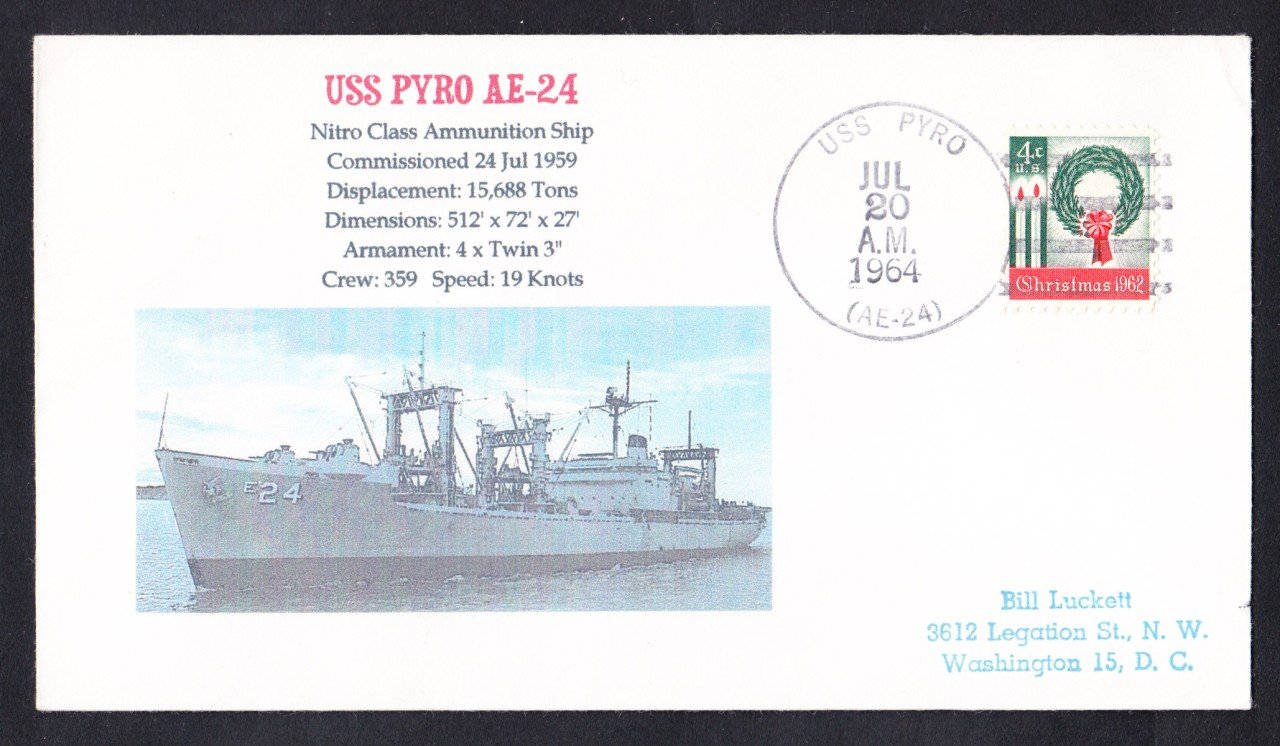 USS PYRO AE-24 Naval Cover MhCachets Only 1 Made
