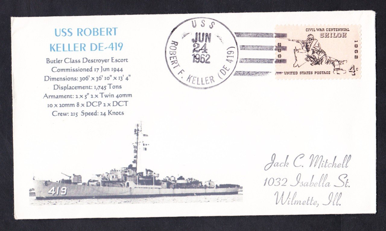 USS ROBERT E. KELLER DE-419 Naval Cover MhCachets Only 1 Made