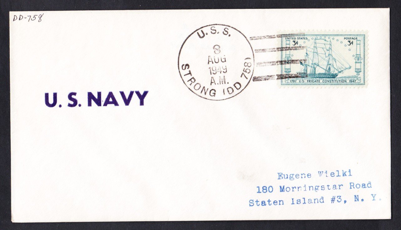 USS STRONG DD-758 1949 Naval Cover