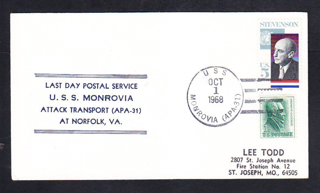 Attack Transport USS MONROVIA APA-31 LDPS Naval Cover