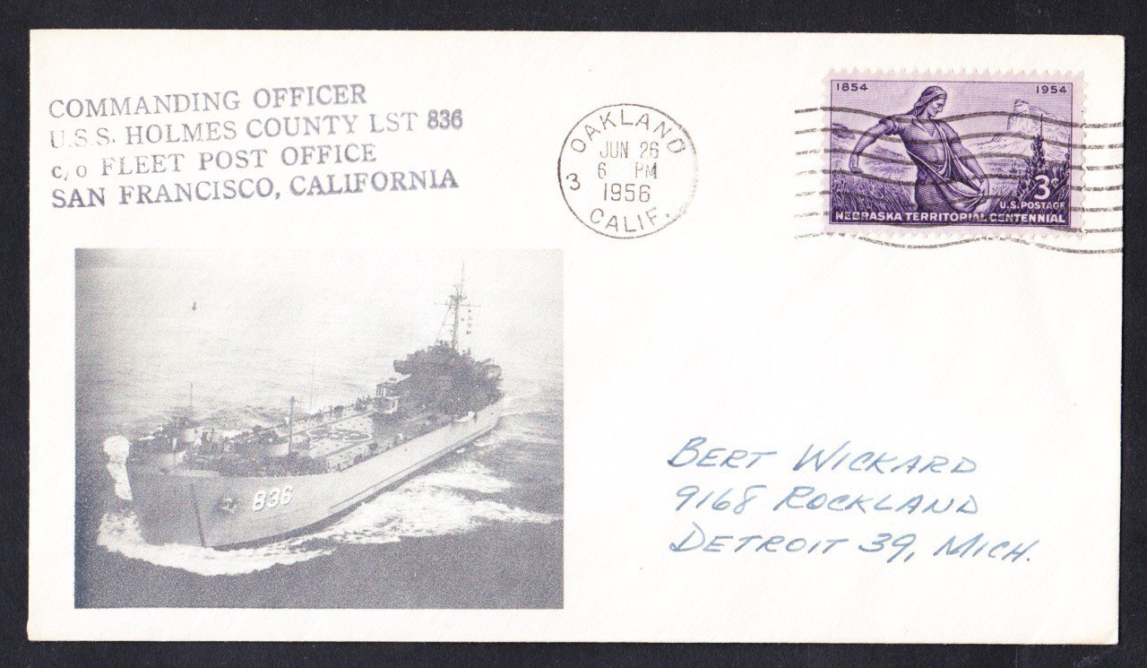 Tank Landing Ship USS HOLMES COUNTY LST-836 Naval Cover MhCachets 1 MADE