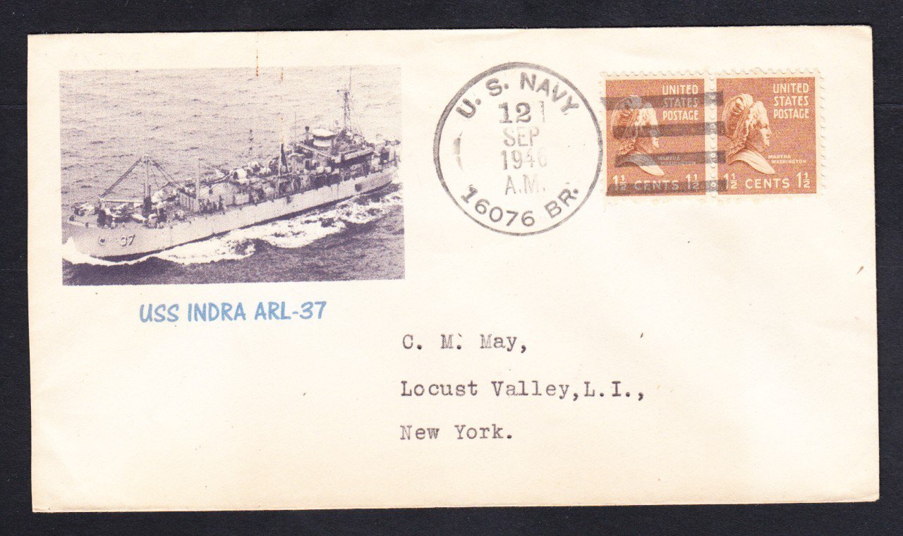 Landing Craft Repair USS INDRA ARL-37 BR# Cancel Naval Cover MhCachets ...