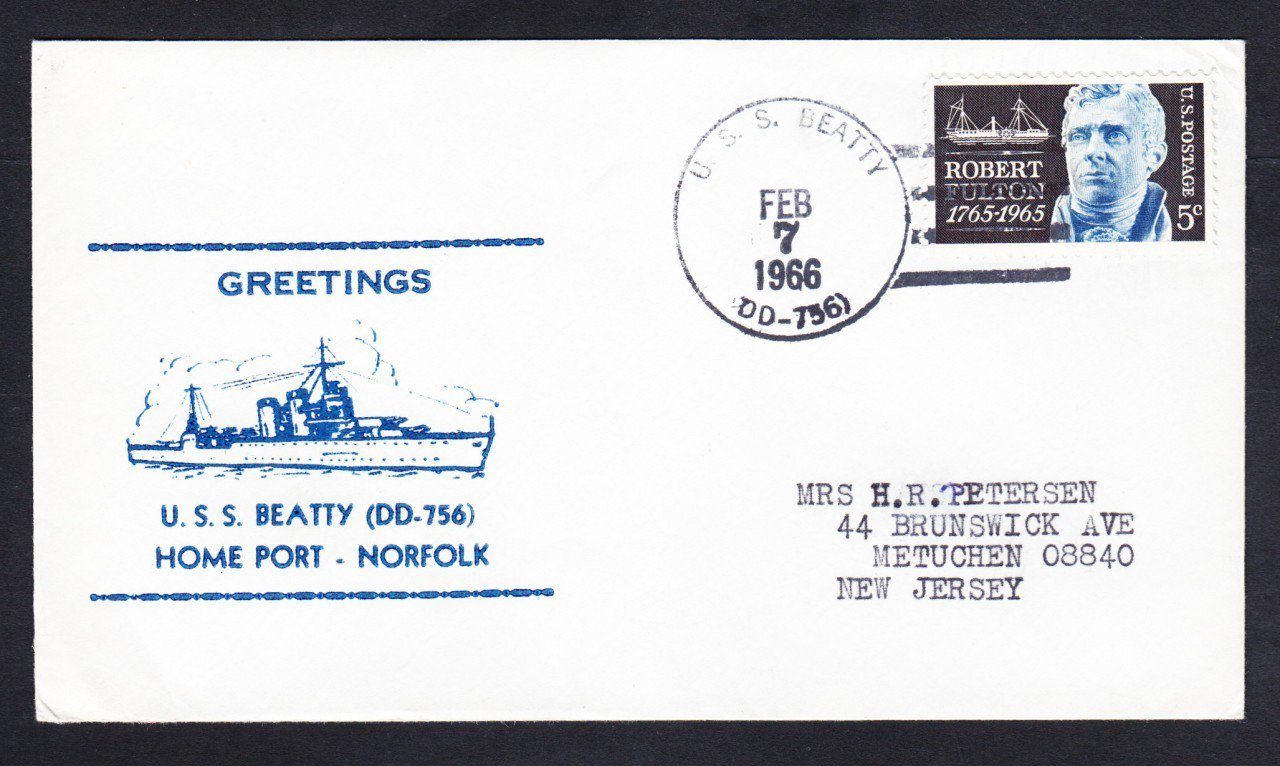 Destroyer USS BEATTY DD-756 Welcome To Norfolk Naval Cover