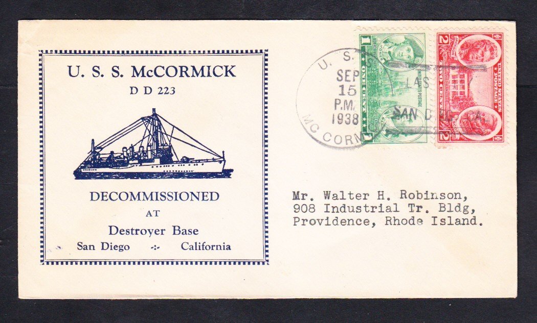 Destroyer USS MCCORMICK DD-223 DECOMMISSIONING 1938 Naval Cover