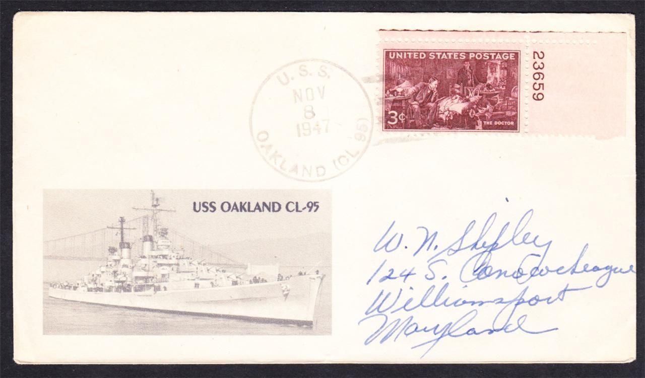 Cruiser USS OAKLAND CL-95 1947 Naval Cover MhCachets 1 MADE